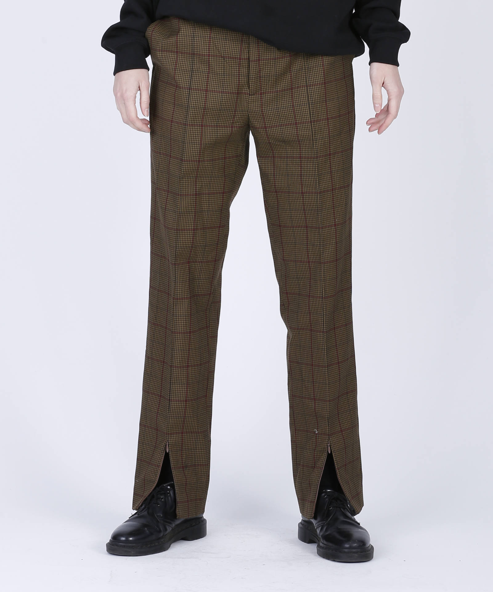 ADANS - センタースリット入り スラックス / SLIT CHECK SLACKS / ブラウン | STORY